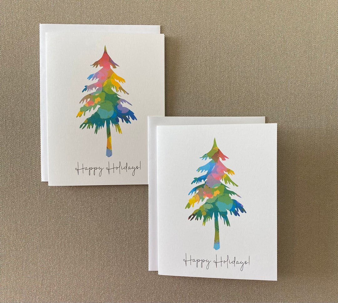 Colorful Happy Holidays Card Set, Christmas Card Set, Whimsical Holiday ...