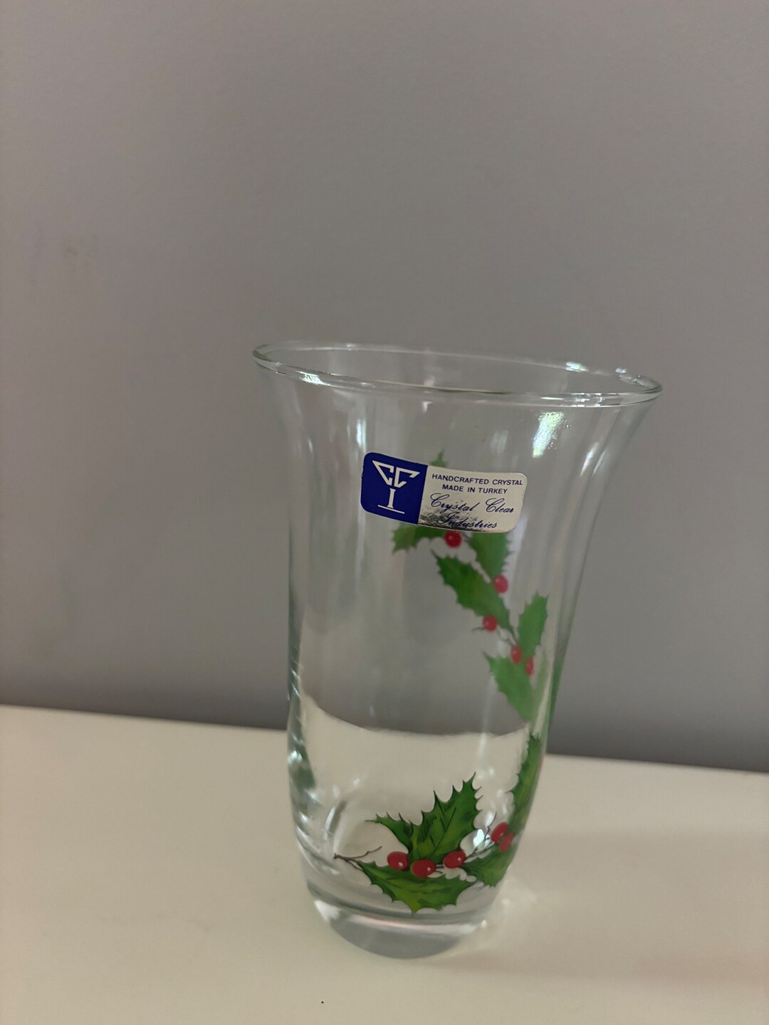 Vintage, Crystal Vase, Holly Design, Handcrafted, Glass Vase, Made in ...