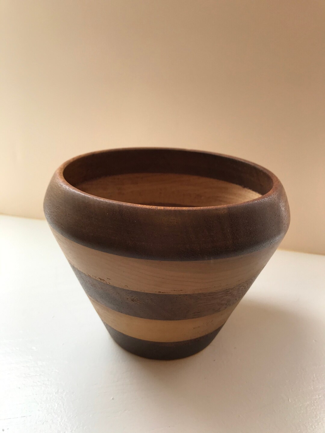 Flower Pot, Wood Container, Handmade, Vintage Wood Flower Pot, Inlaid ...