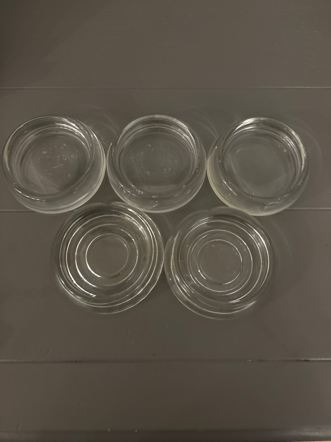 Glass Caster's, 3 of Five Hazel Atlas, Set of Five, Floor Protector's ...