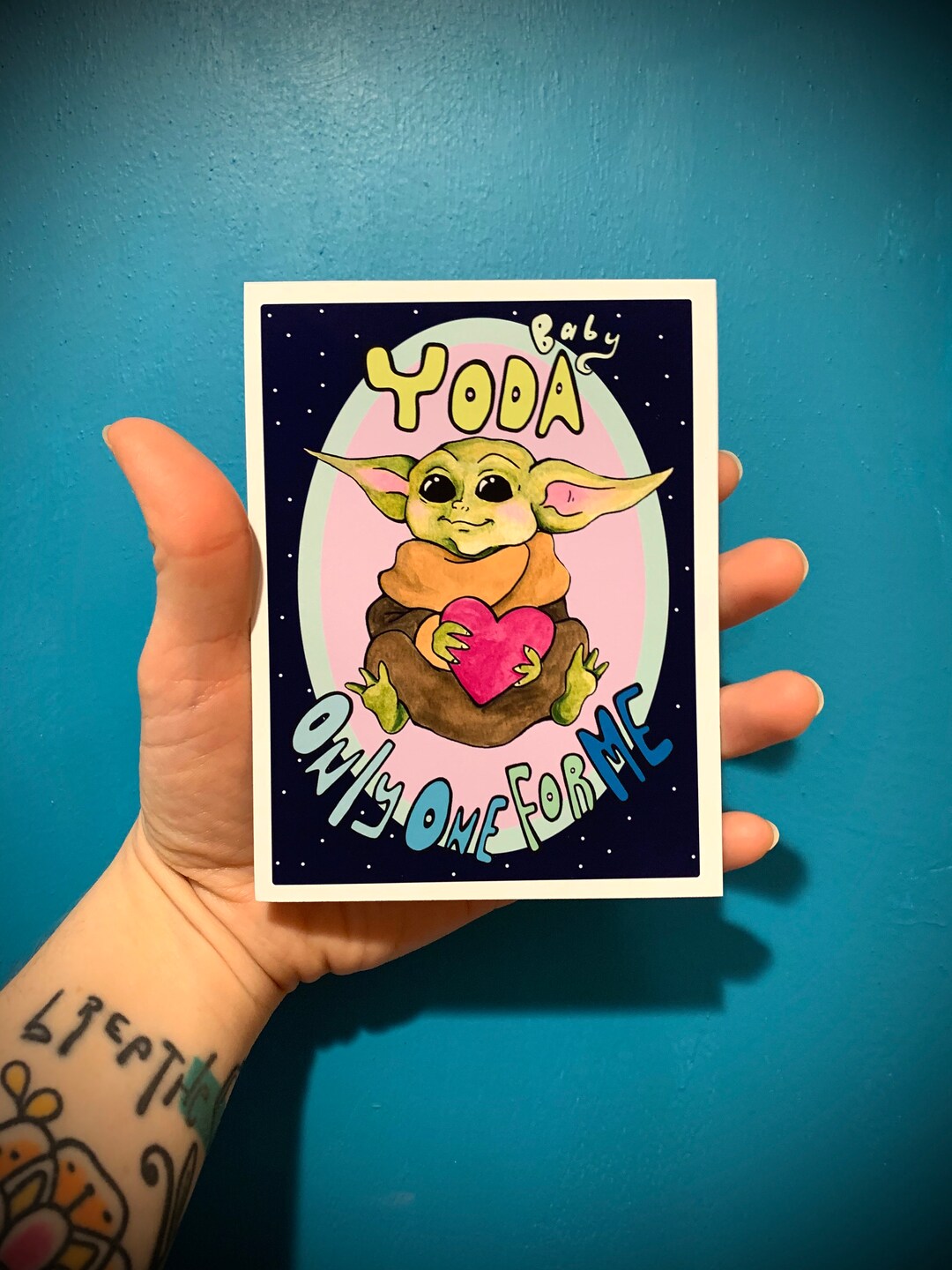 Baby Yoda Valentine's Day Card, Star Wars Gift, 4x5 Handmade Card With ...