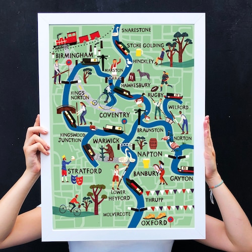 Canal and River Map Illustrated Map Print Narrowboat Gift | Etsy