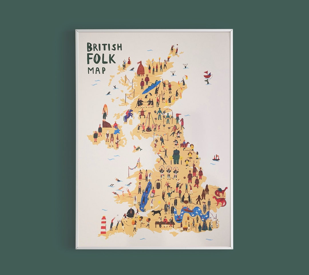 British Folk Map Folklore Wall Art Print - Etsy