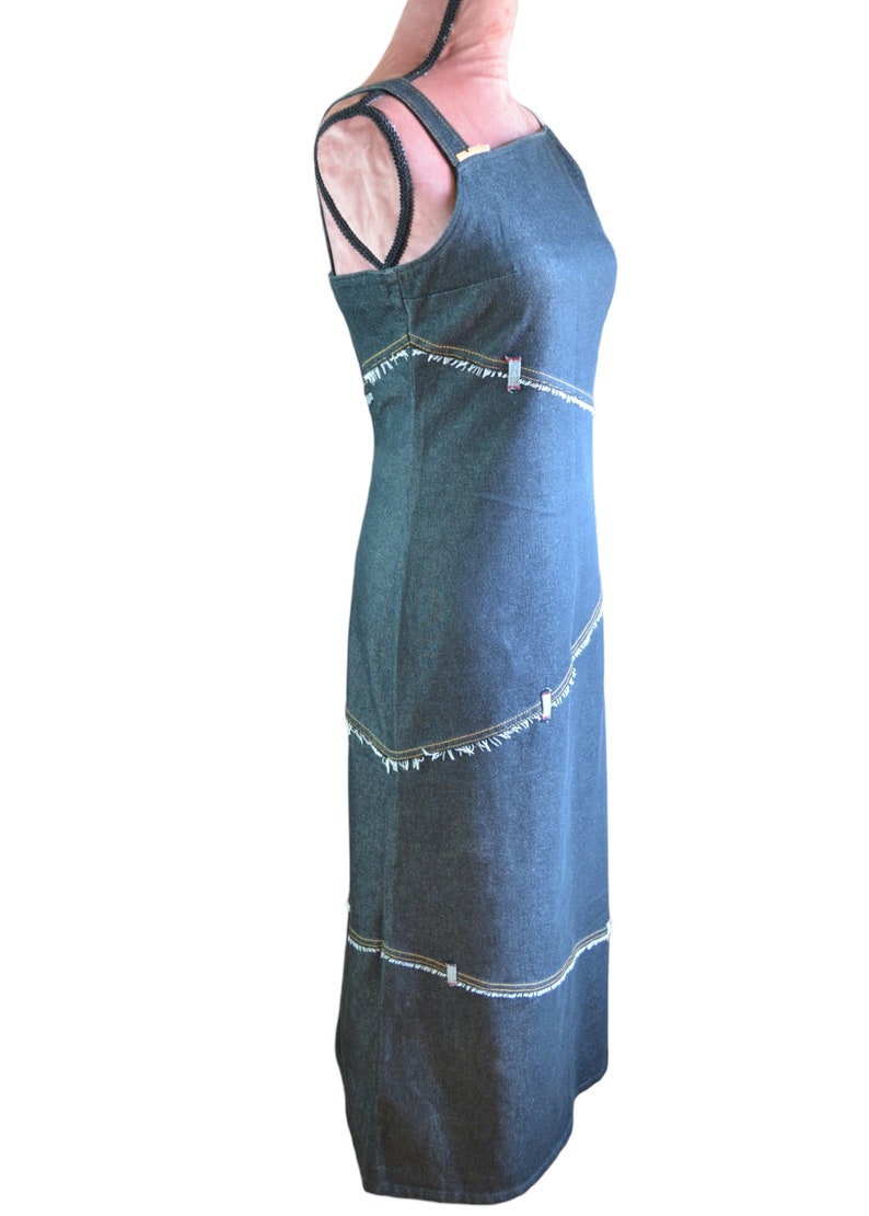 Vintage 00s Y2k Cop Copine French Design Denim Summer Maxi Dress Con ...