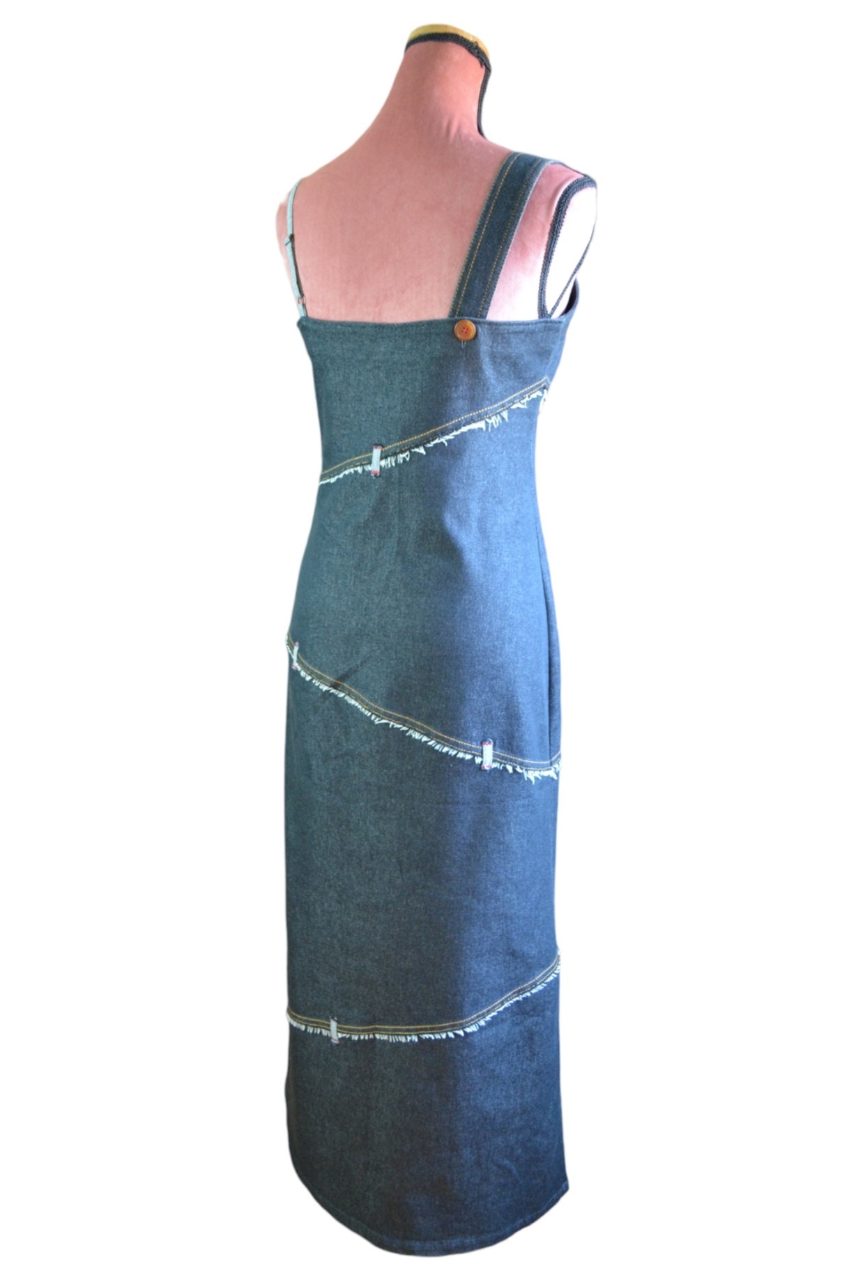 Vintage 00s Y2k Cop Copine French Design Denim Summer Maxi Dress Con ...