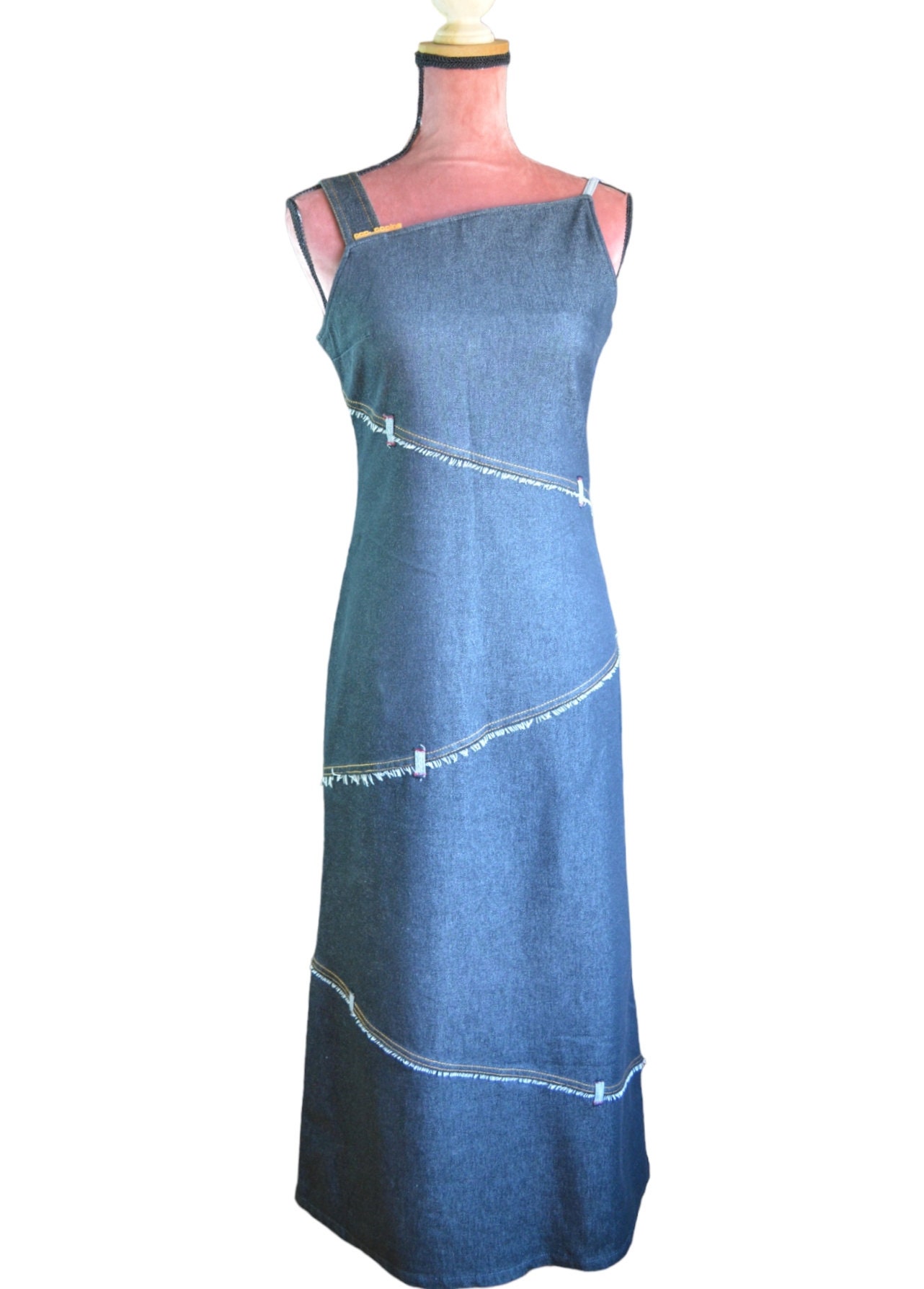 Vintage 00s Y2k Cop Copine French Design Denim Summer Maxi Dress Con ...