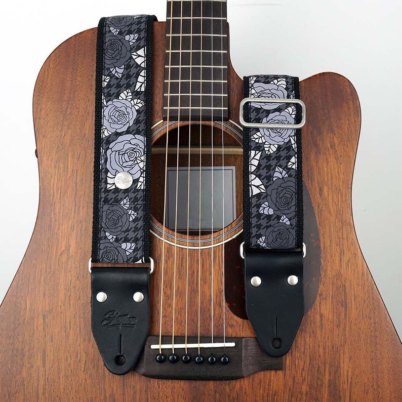 Retro Guitar Strap Black Rose Strap for Guitar Floral - Etsy