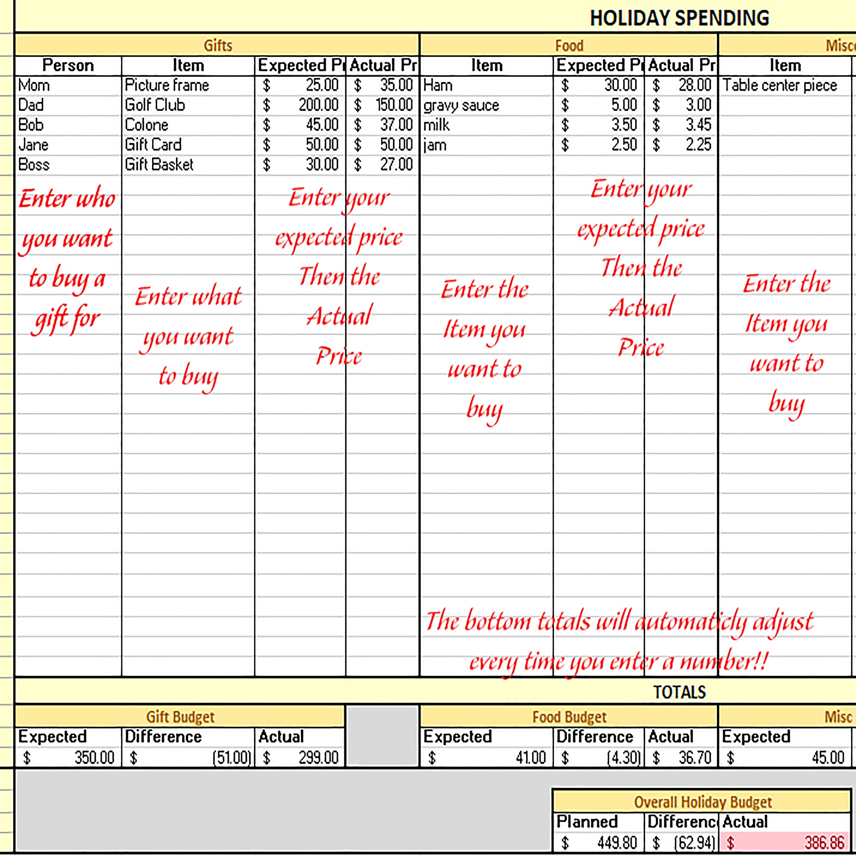Holiday Budget Worksheet In Excel