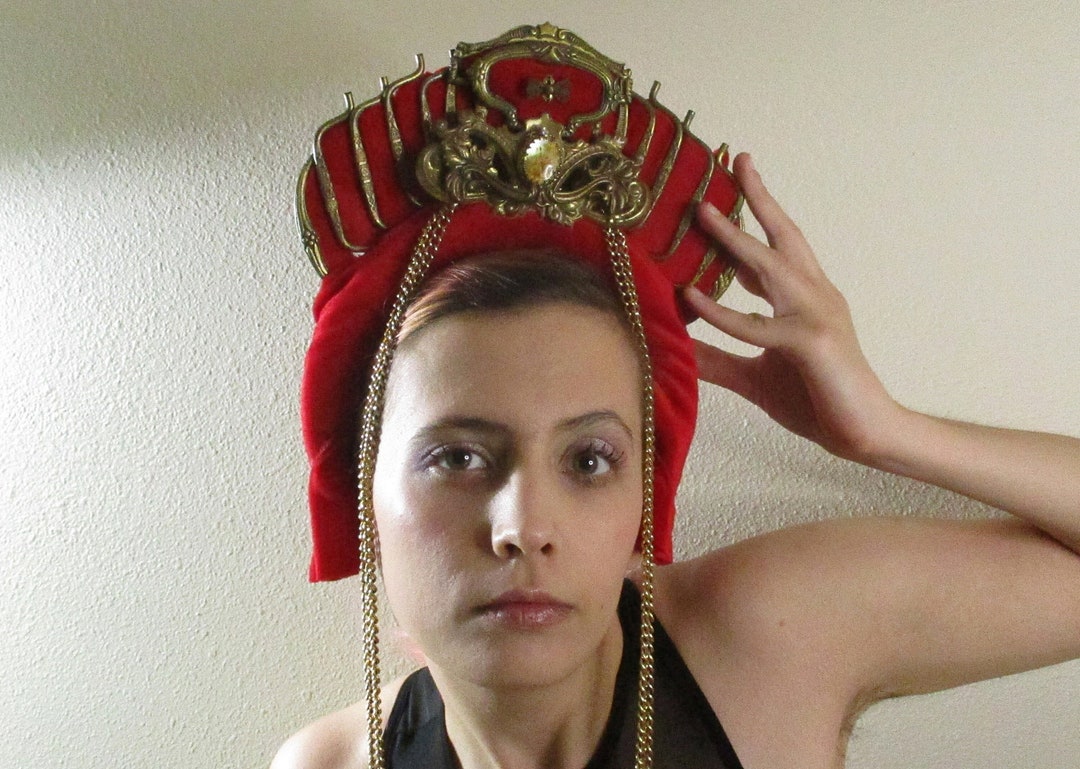 Royal Red Velvet Crown, Red Headband Crown, Victorian Royal Crown for ...