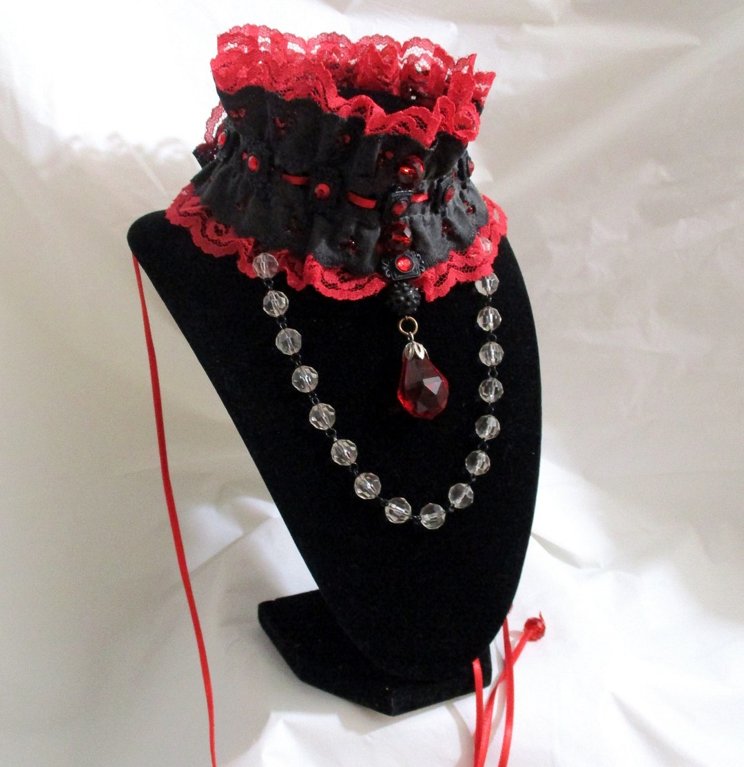 Red and Black Lace Goth Choker, Statement Cottage Core Choker, Dramatic ...