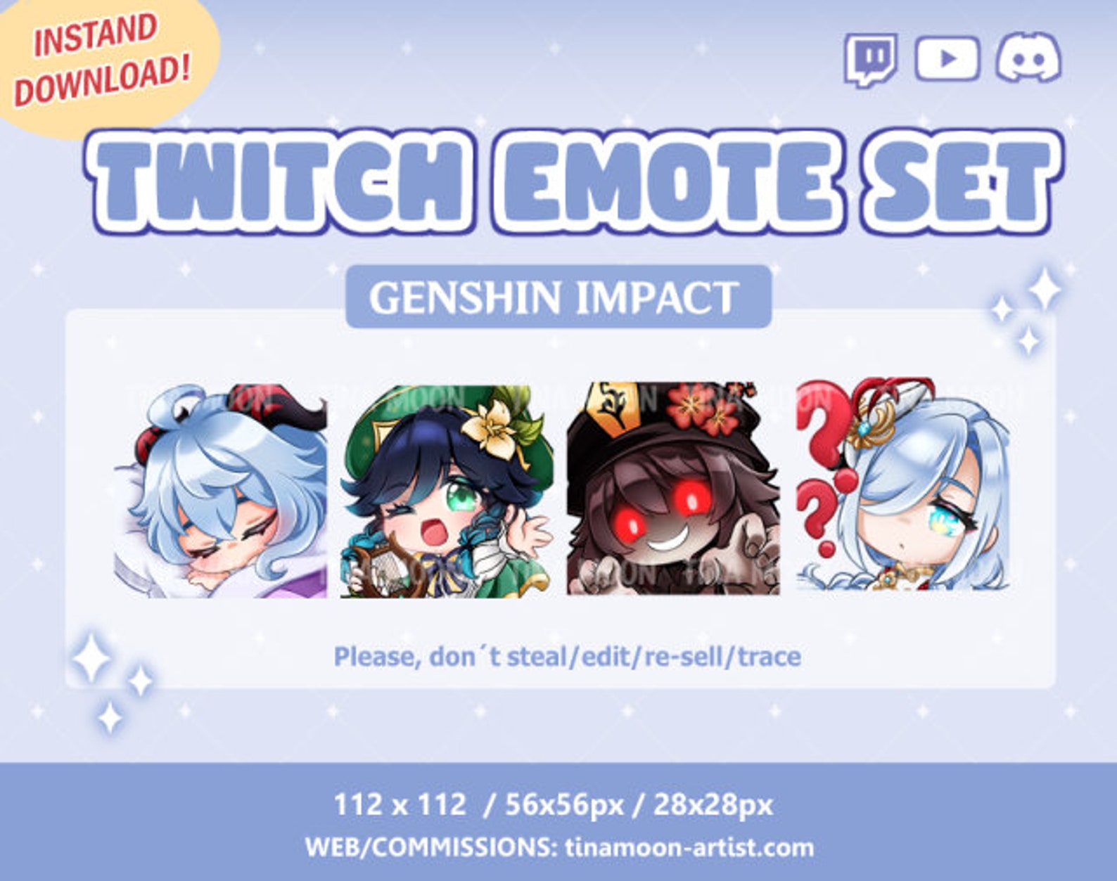 Genshin Impact Kawaii Emote Set for Twitch/discord Ganyu , Hu Tao ...