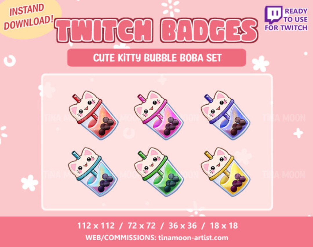 Kitty Bubble Boba Badge Set Set Emblems Kittens TWITCH / Kawaii / Bits ...