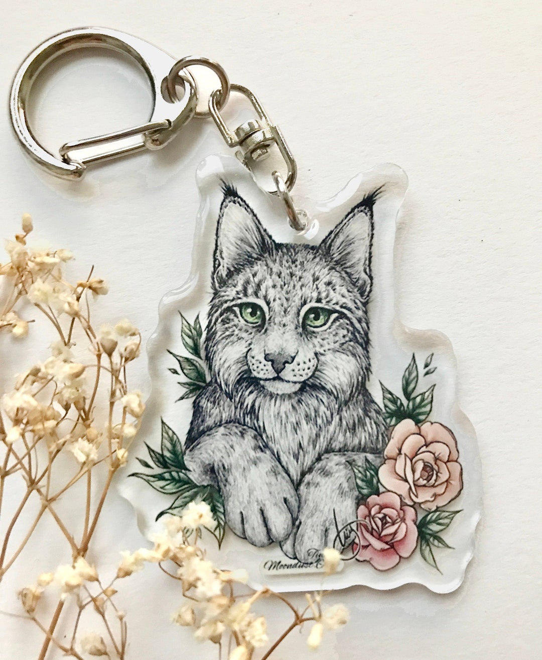 Lynx Acrylic Keychain - Lince Llavero Acrilico, Cat Keychain, Flower ...