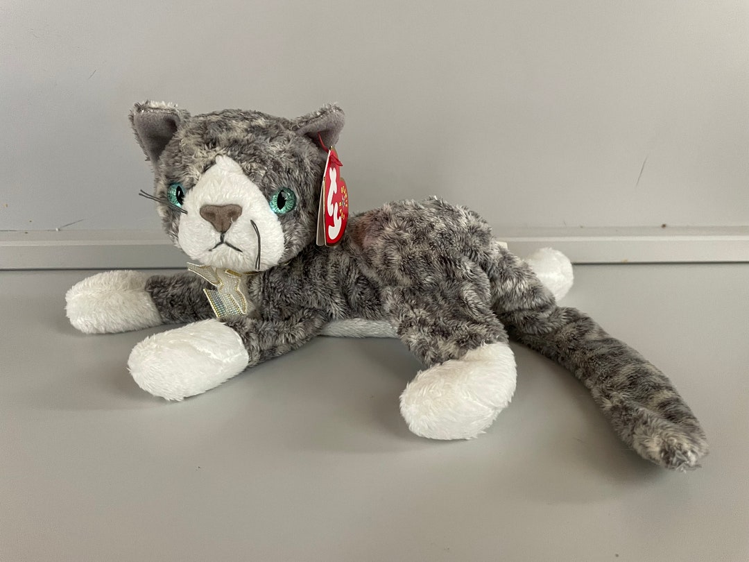 TY Beanie Baby purr the Silver and White Tabby Cat - Etsy