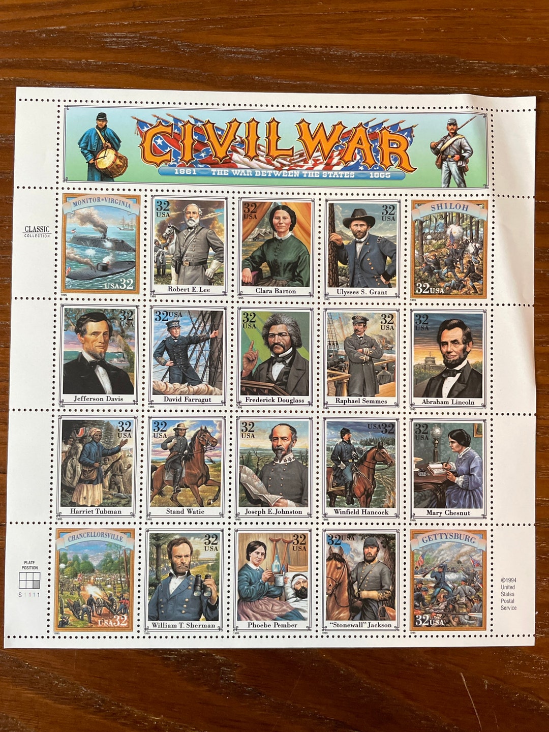 Civil War Full Pane of 20 US Postage Stamps - Etsy