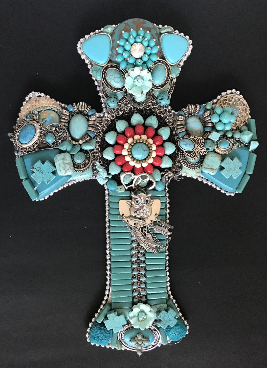 Handmade Turquoise Cross: Vintage Jewelry Wall Decor (12x8.5 In) - Etsy