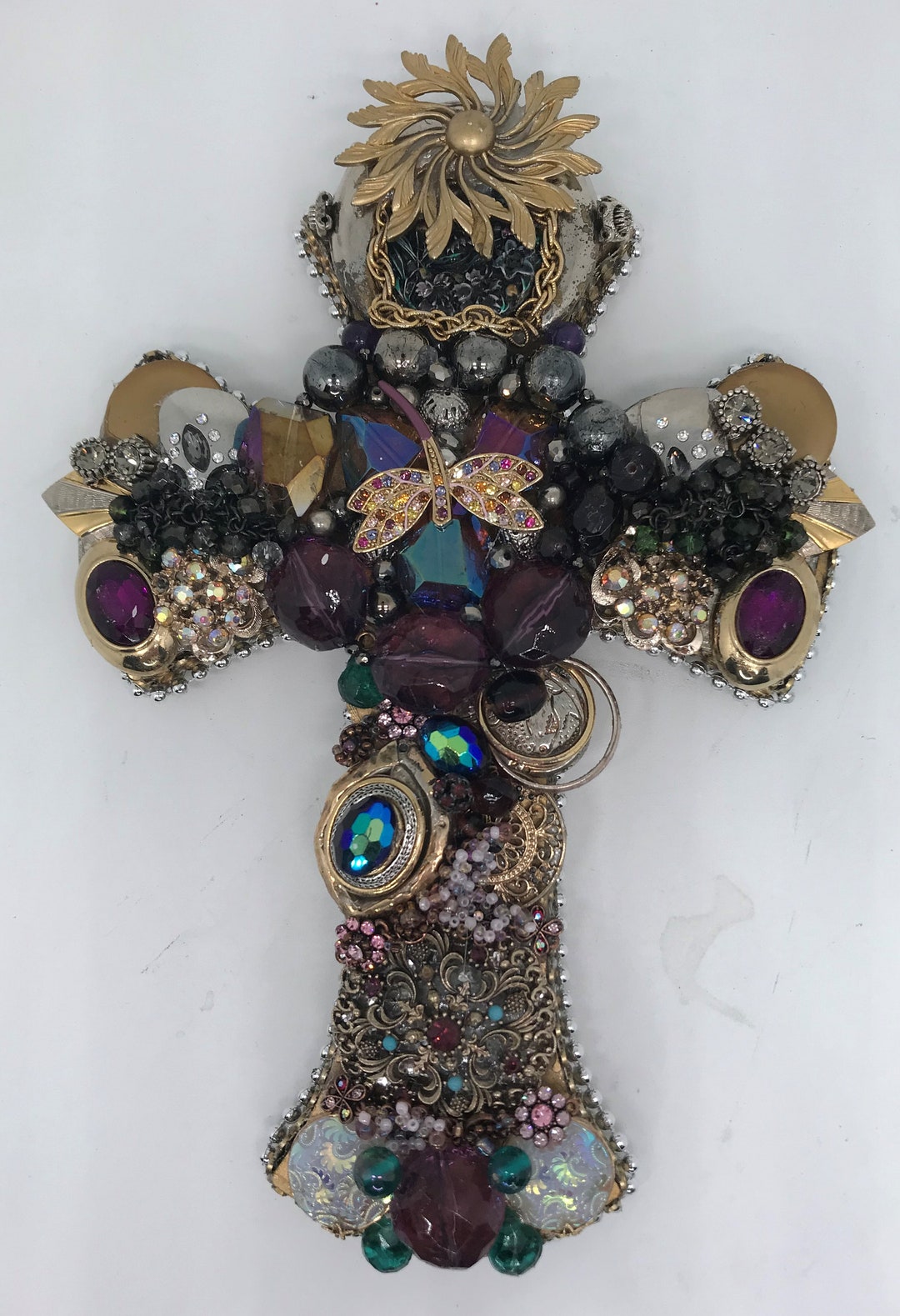 Vintage Jewelry Cross Bejeweled Cross Hanging Wall Cross - Etsy