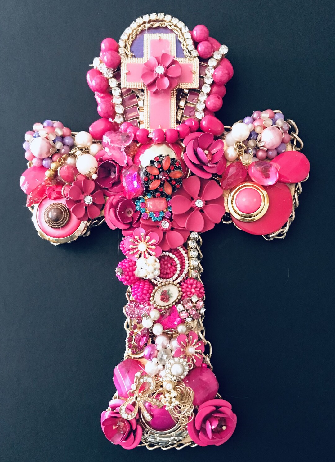 Memorial Crosses, Vintage Jewelry, Handmade, Bejeweled Cross, One of a ...