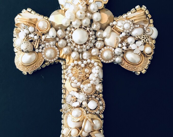 Hanging Vintage Jewelry Cross, Embellished Cross, Housewarming Gift ...