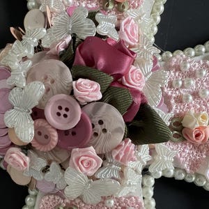 Handmade Pink Floral Cross: Vintage Jewelry Decor (12x8.5 Inch) - Etsy
