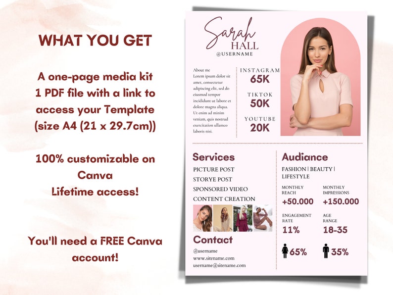 One Page Media Kit for Influencers | Tiktok Influencer | Instagram Influencer | Blogger Media ...