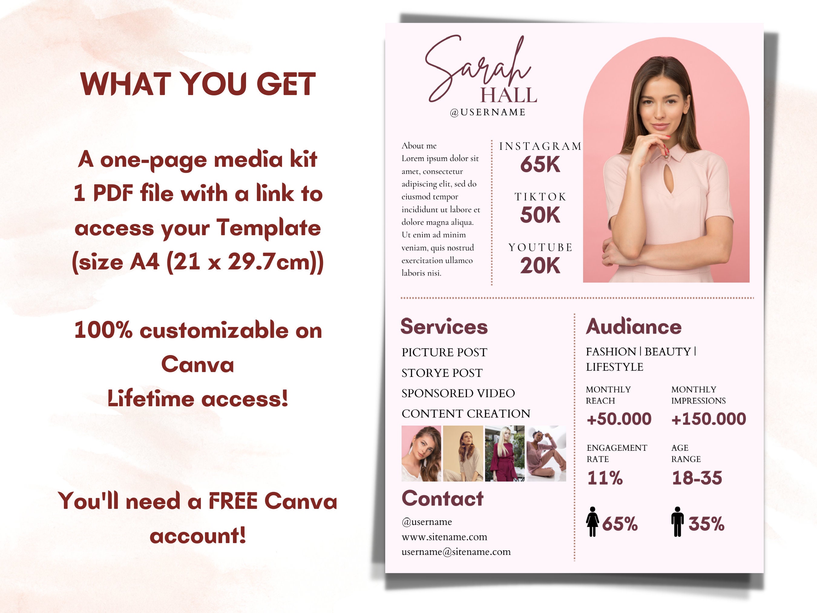 One Page Media Kit for Influencers | Tiktok Influencer | Instagram ...
