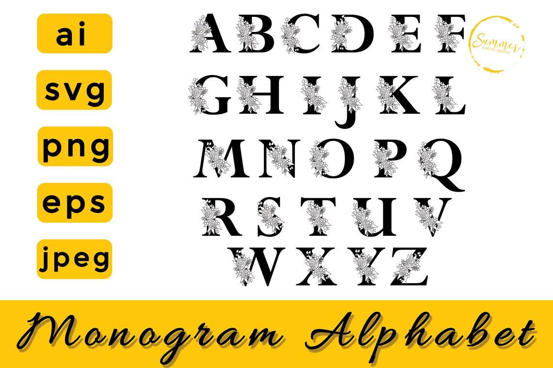 Floral Monogram Alphabet Svg Files for Cricut Floral Letters - Etsy