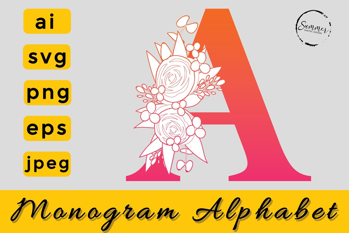 Floral Monogram Alphabet Svg Files for Cricut Floral Letters - Etsy