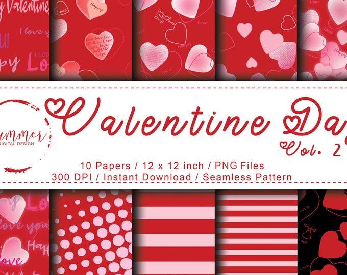 Valentines Digital Paper Pack – Seamless Heart Patterns (PDF, PNG, JPG ...