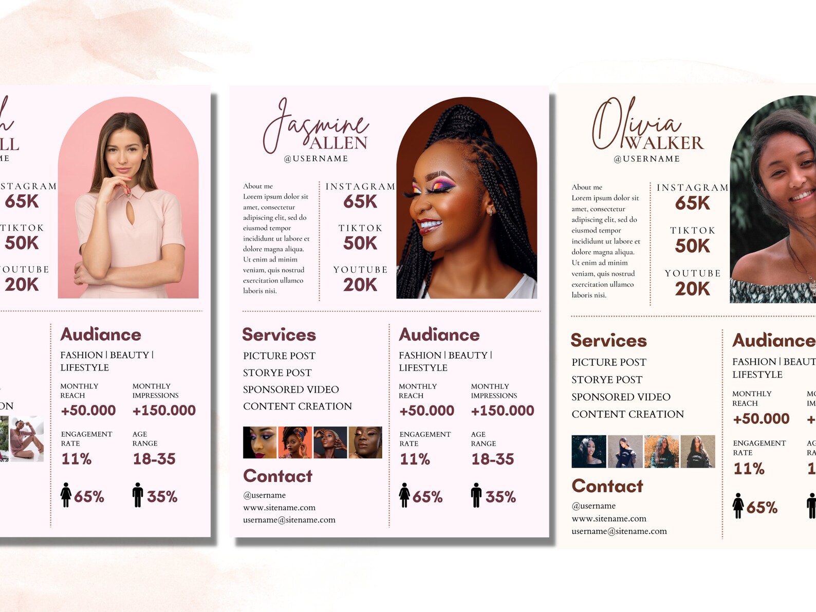 One Page Media Kit for Influencers Tiktok Influencer Instagram ...