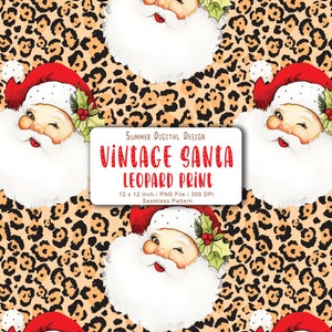Vintage Christmas Red Santa Leopard Print Seamless Pattern, Retro ...