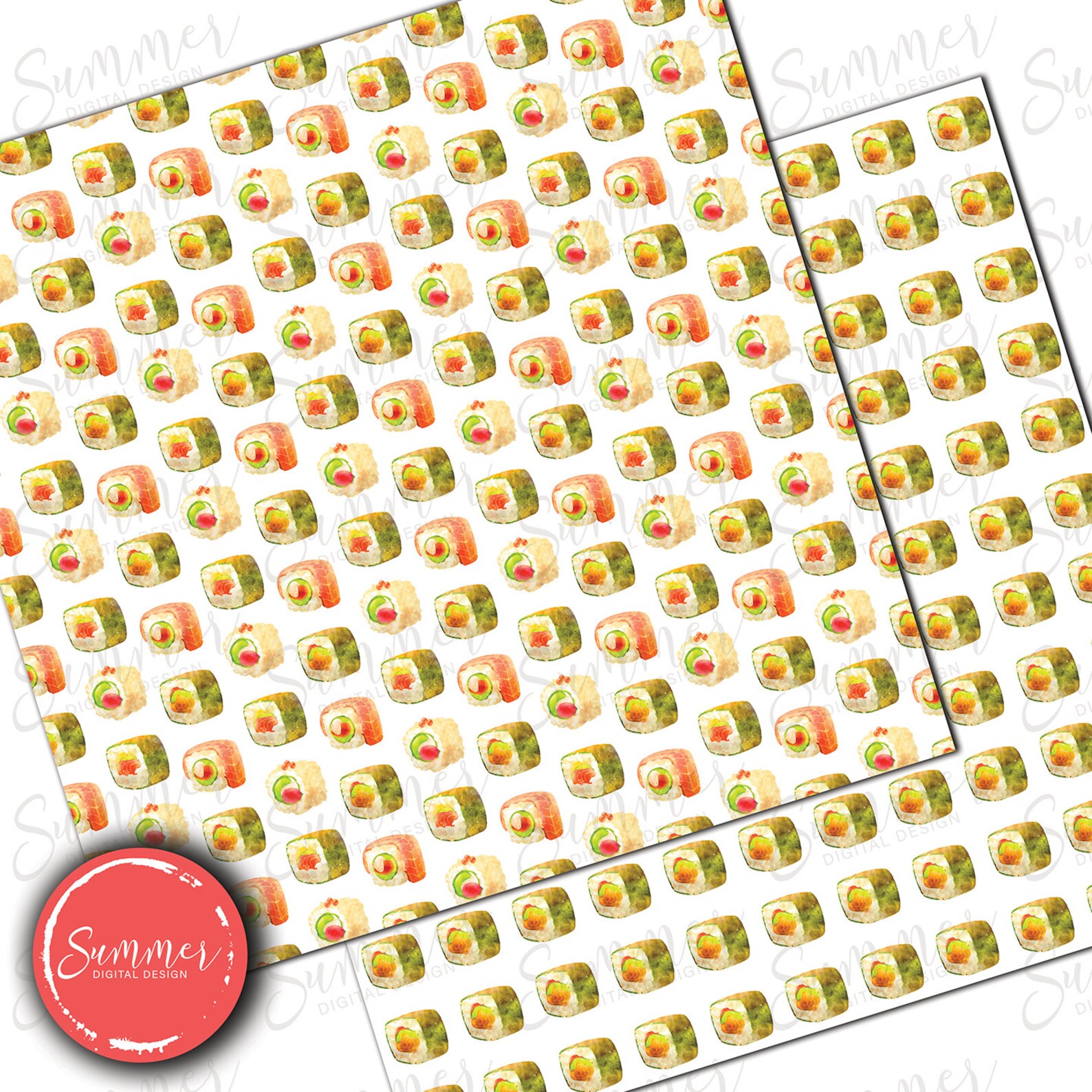 Sushi Watercolor Seamless Digital Paper Pattern, Sushi Digital Papers ...