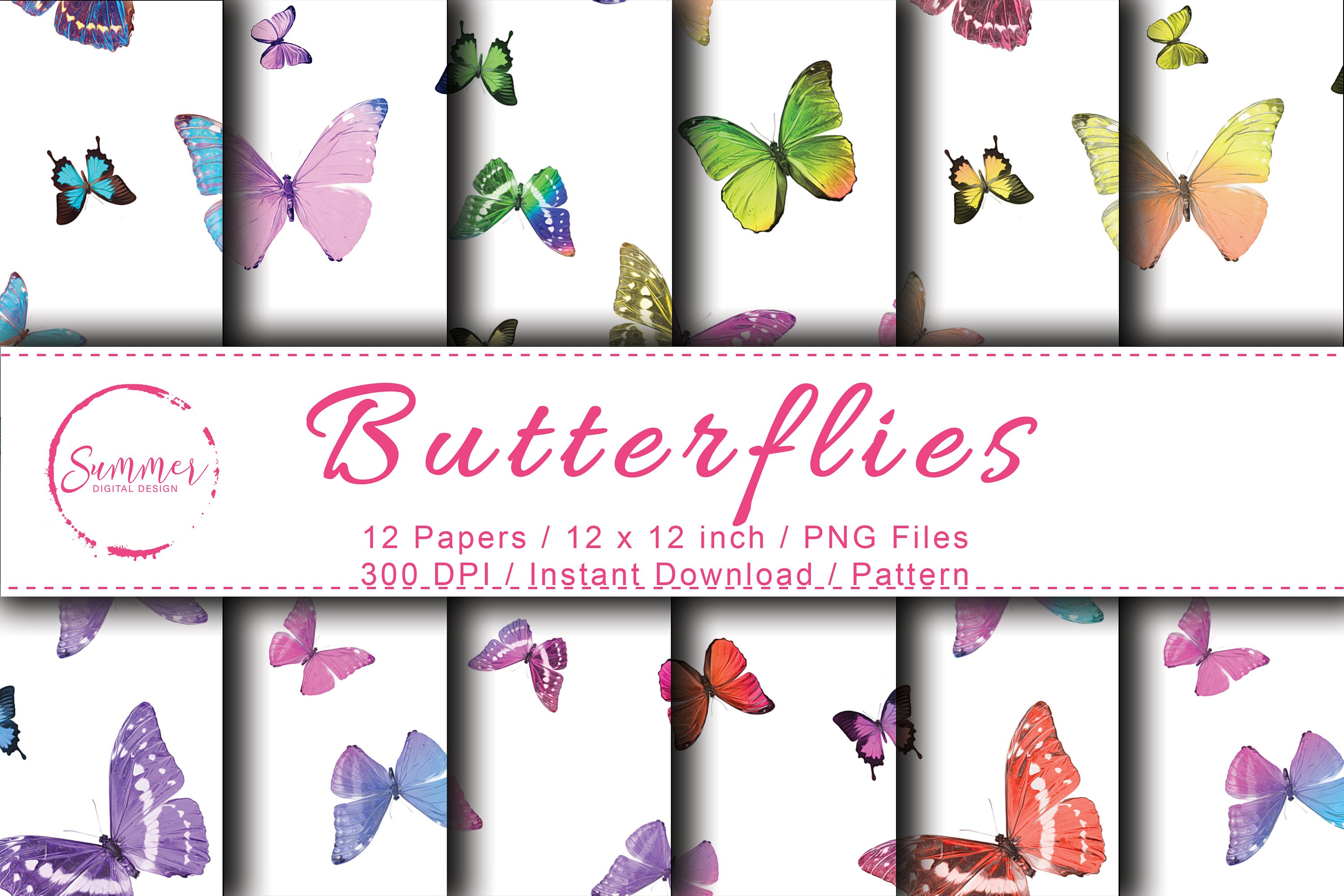 Butterfly Digital Paper Pattern, Seamless Patterns, Digital Papers ...