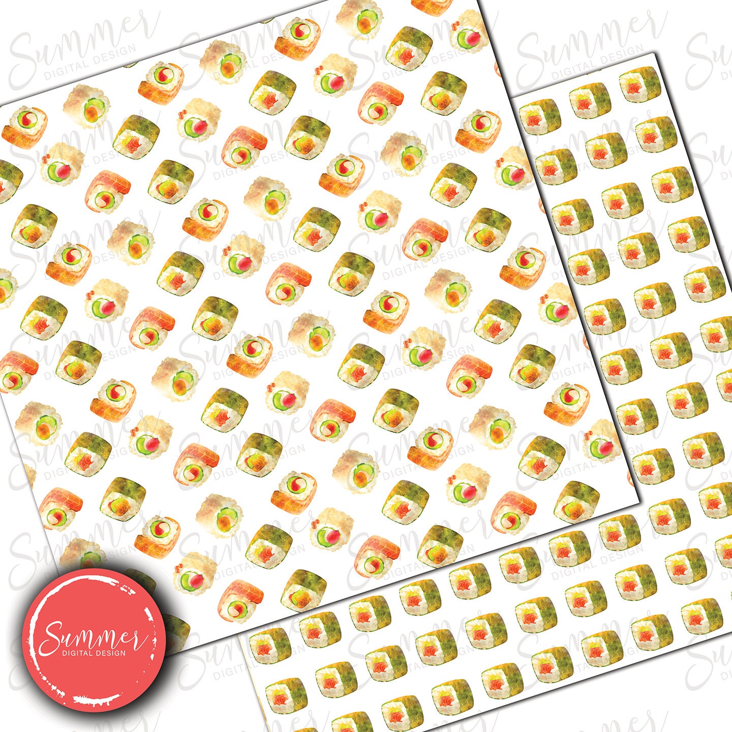 Sushi Watercolor Clip Art, Japan Cute Healthy Food Digital Elements ...