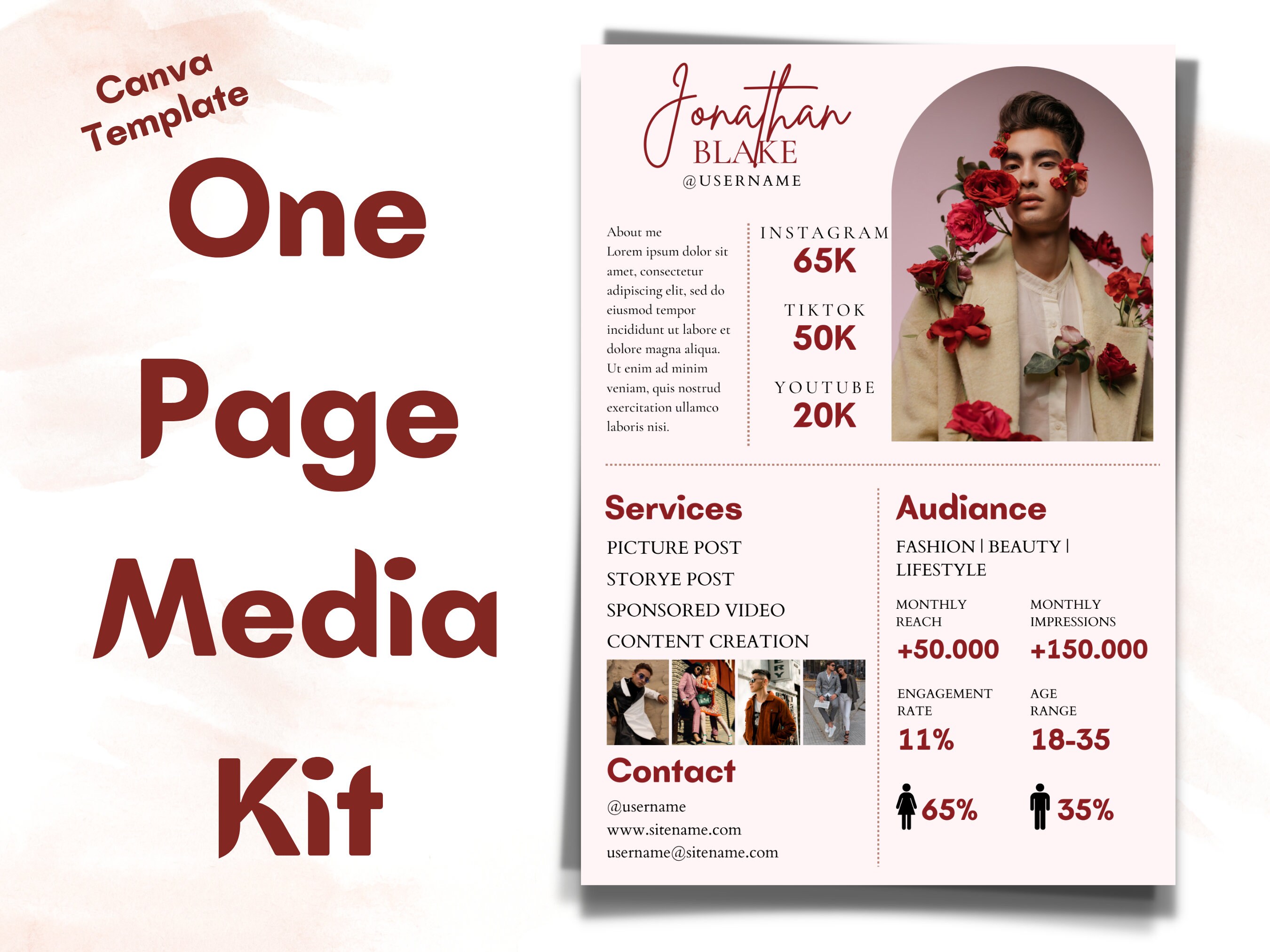 One Page Media Kit for Influencers | Tiktok Influencer | Instagram Influencer | Blogger Media ...
