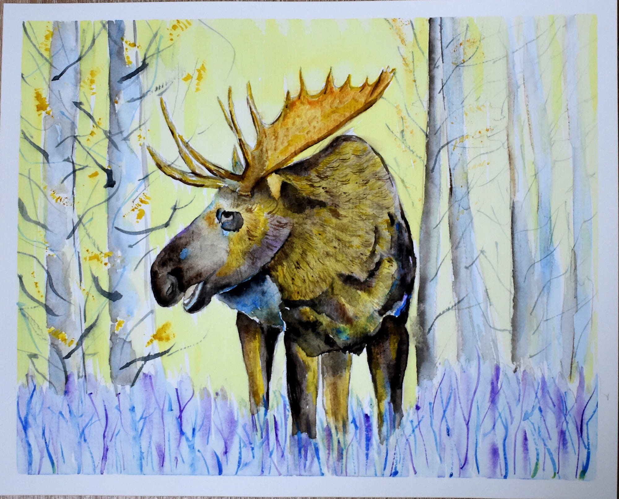 Moose Painting Original Watercolor Original Art Animal Art | Etsy
