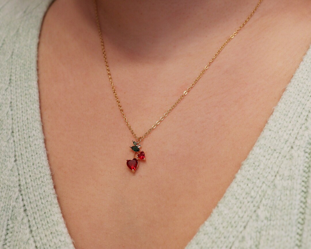 Cherry Necklace, 18k Gold Everyday Necklace, Dainty Necklace, Gift for ...