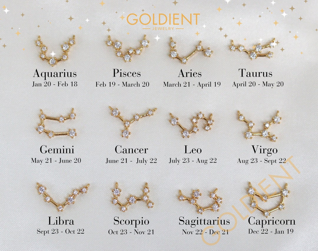 Gold Zodiac Necklace, Star Sign Charm Necklace, Libra Necklace ...