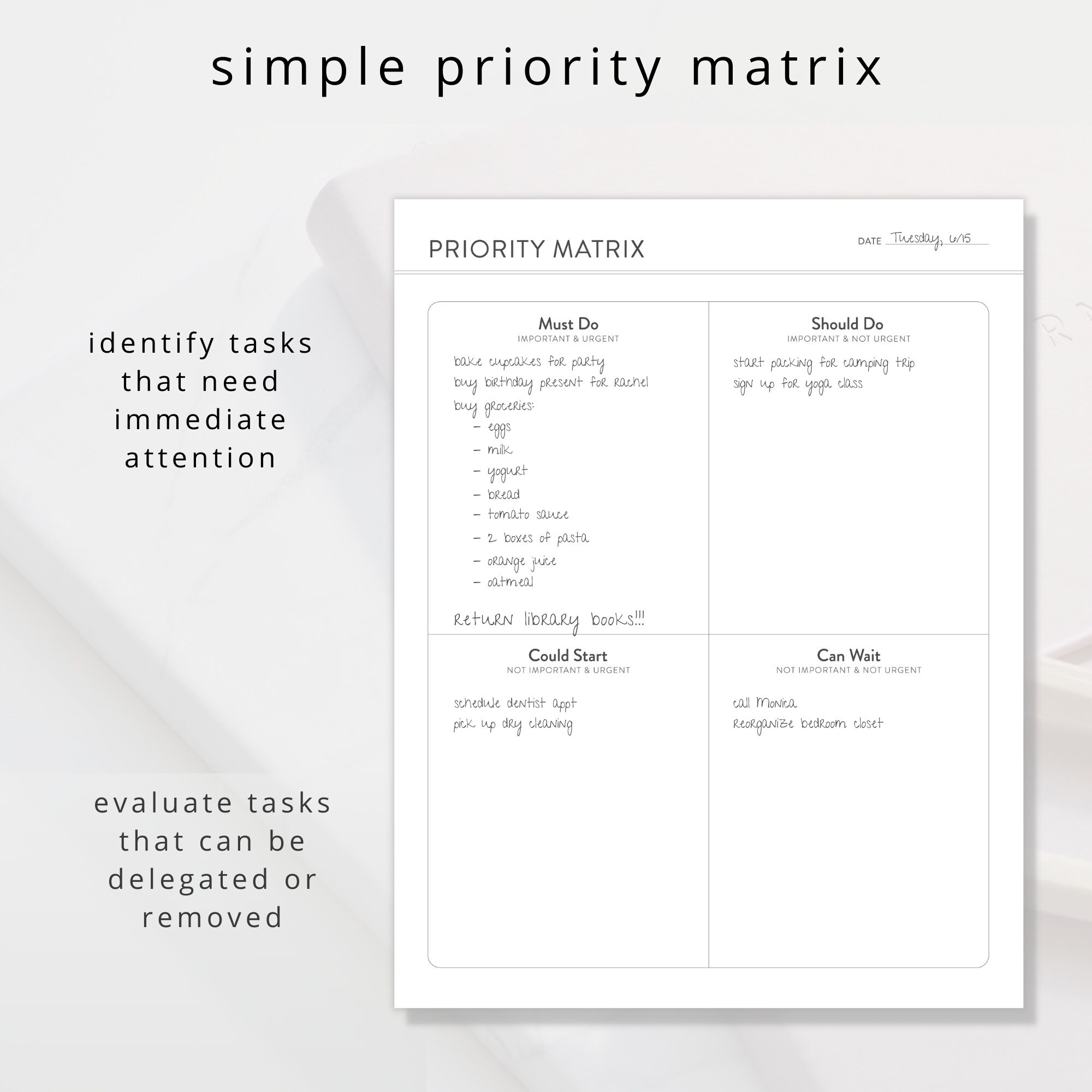 Eisenhower Matrix Worksheet: Printable Task Planner for Productivity ...