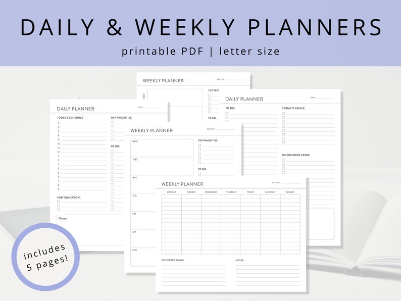 Minimalist Daily & Weekly Printable Planner Bundle Undated - Etsy