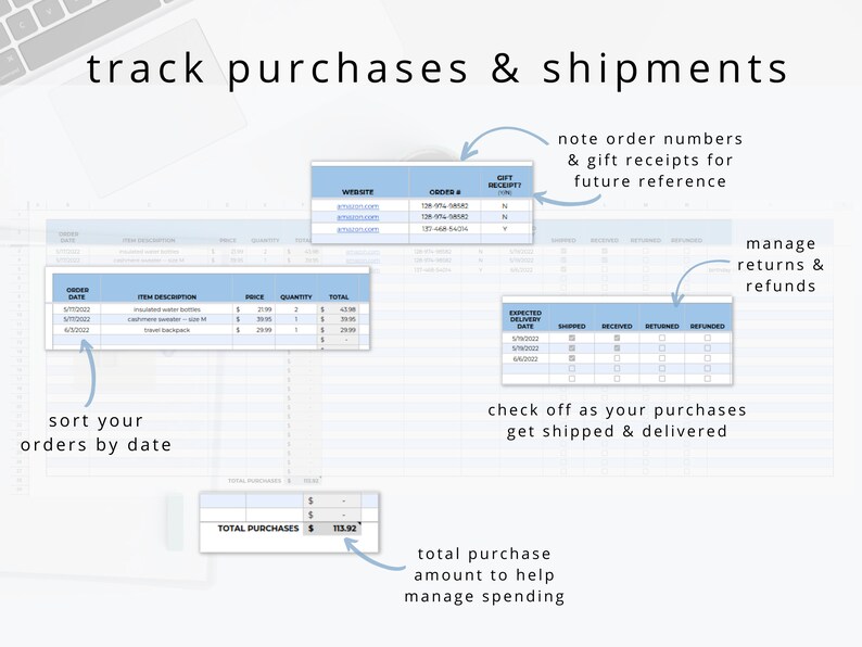 Minimalist Digital Shopping Tracker for Personal Purchases - Etsy