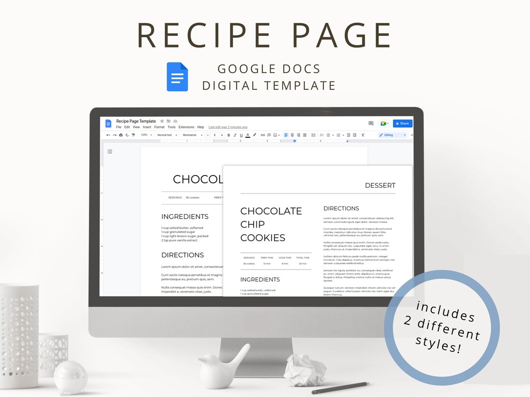 Minimalist Digital Recipe Page for DIY Cookbook and Recipe Binder ...