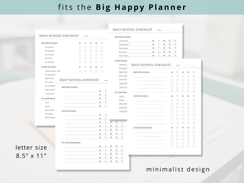 Minimalist Daily School Day Routine PDF Template for Kids, Printable ...