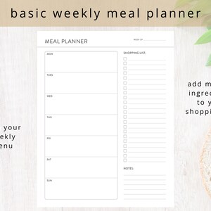 Minimalist Meal Planner Bundle PDF, Includes Grocery List for Menu and ...