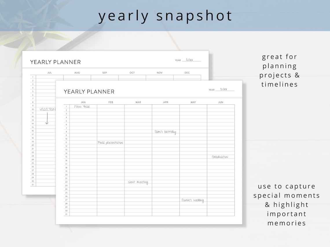Minimalist Undated Yearly Planner PDF for Everyday Organization, Blank ...