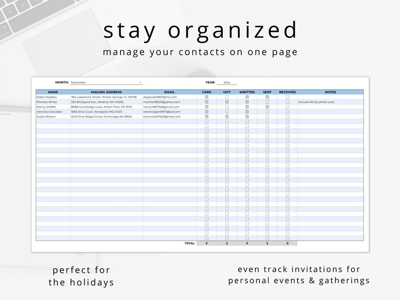 Minimalist Digital Greeting Card Tracker for Personal Contacts - Etsy