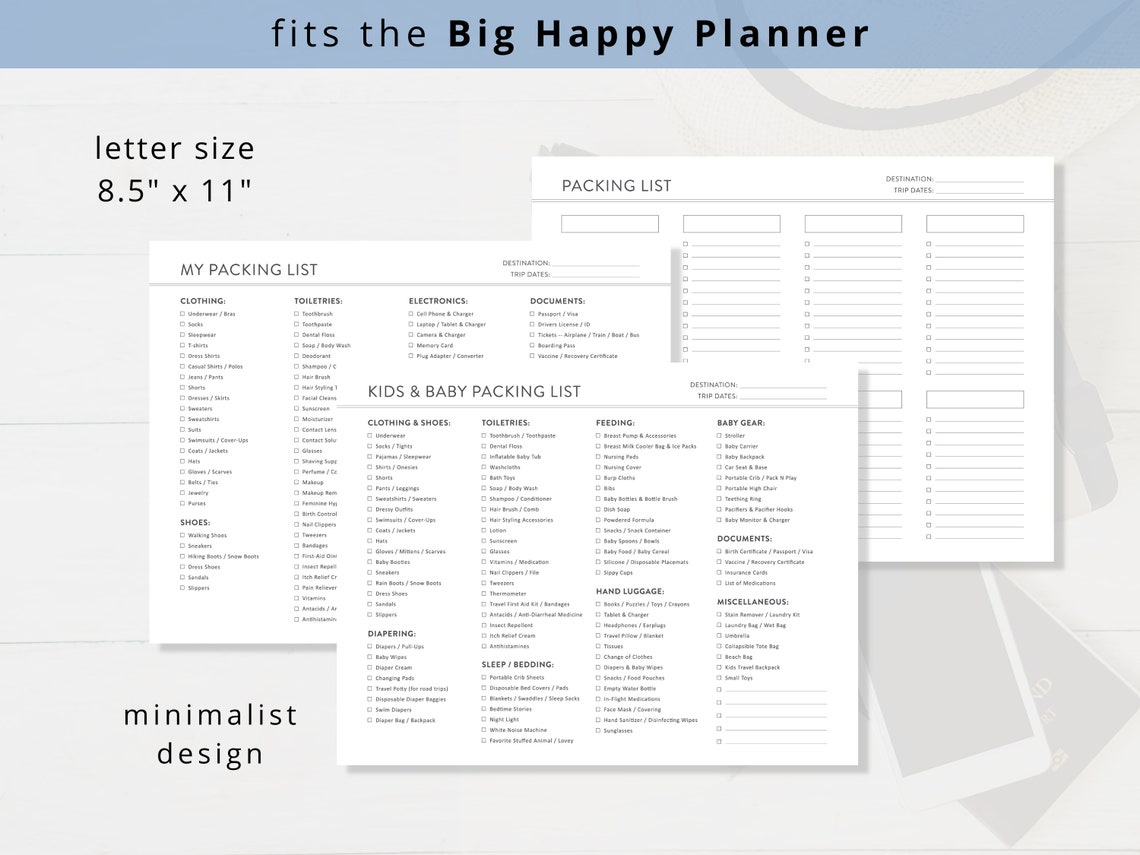 Minimalist Vacation Packing List PDF for Organized Travel - Etsy