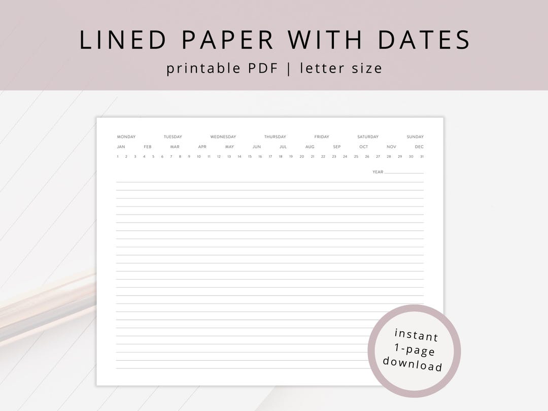 Dated Landscape Lined Note Paper Template: Printable Narrow-ruled Notes ...