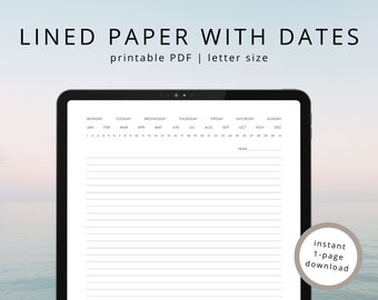 Minimalist Lined Writing Paper With Dates for Note Taking & Studying ...