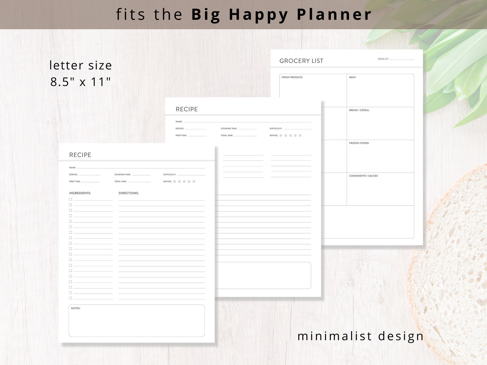 Minimalist Blank Recipe Templates Bundle PDF, Includes Grocery List for ...